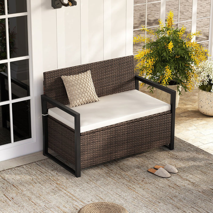 150L Outdoor Storage Bench with Padded Cushion-Brown — Shopsta UK