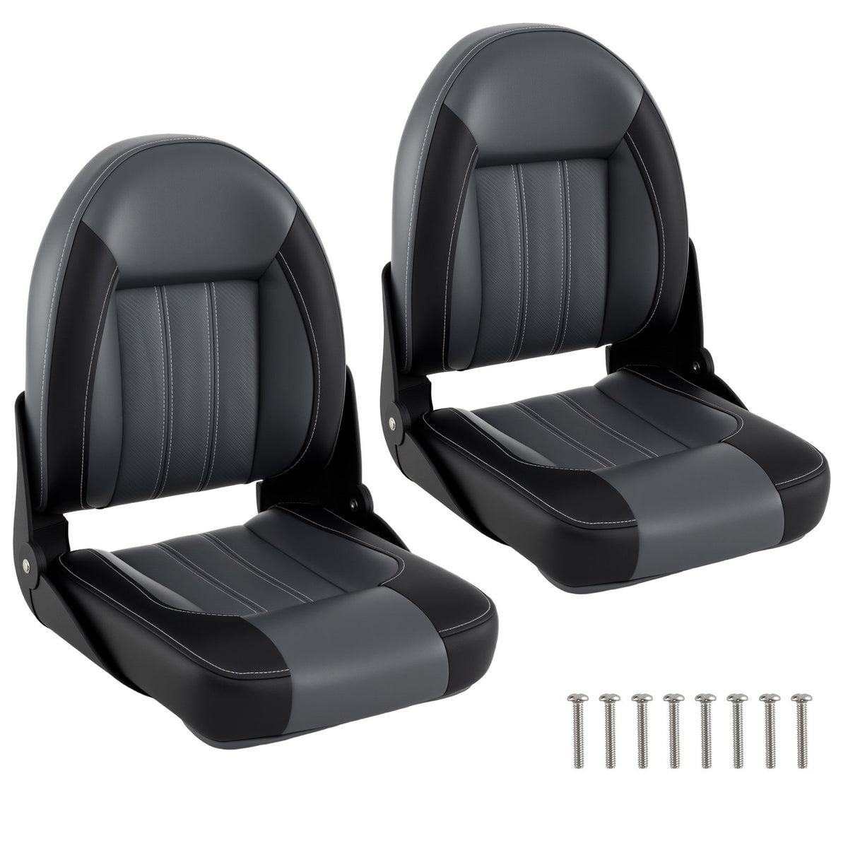 2-Pack Folding High Back Boat Seats with Waterproof PVC Leather and Th ...