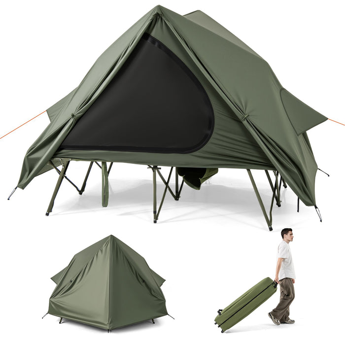 2-Person Foldable Off-Ground Camping Cot Tent with Wheeled Bag ...