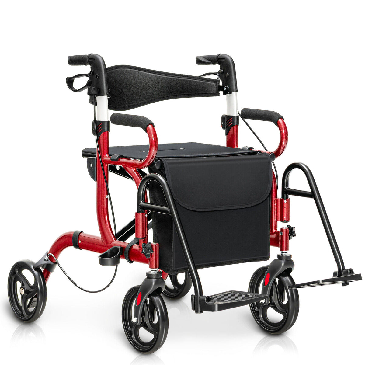 2-in-1 Folding Ergonomic Rollator with Storage Bag- — Shopsta UK