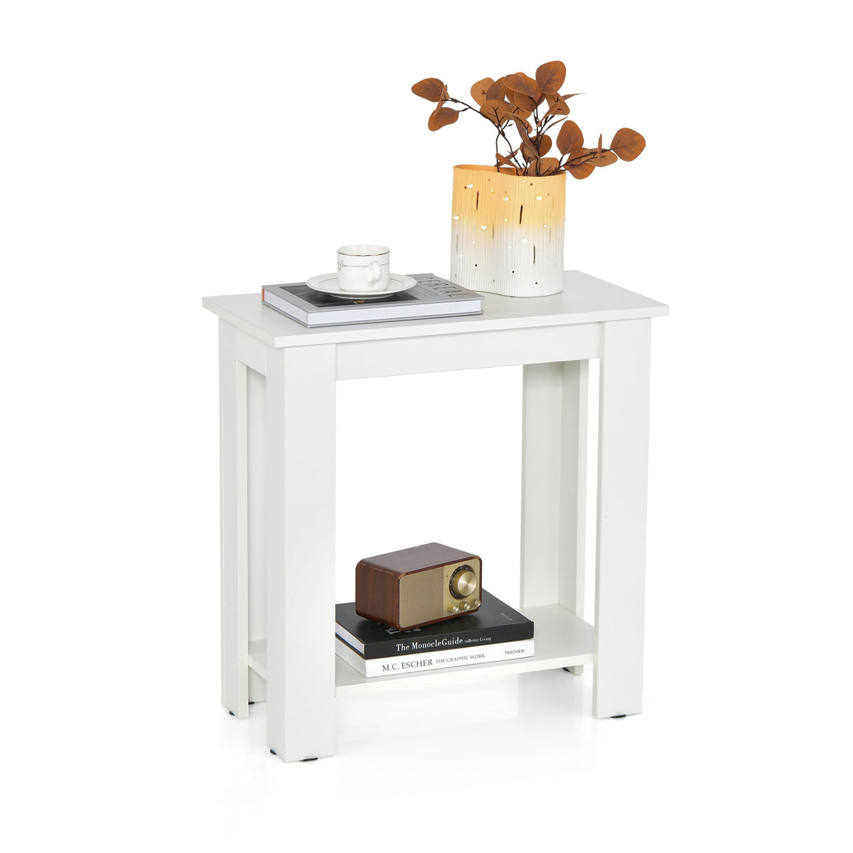 White Compact 2-Tier End Table - Ideal Space-Saver Storage Solution for ...