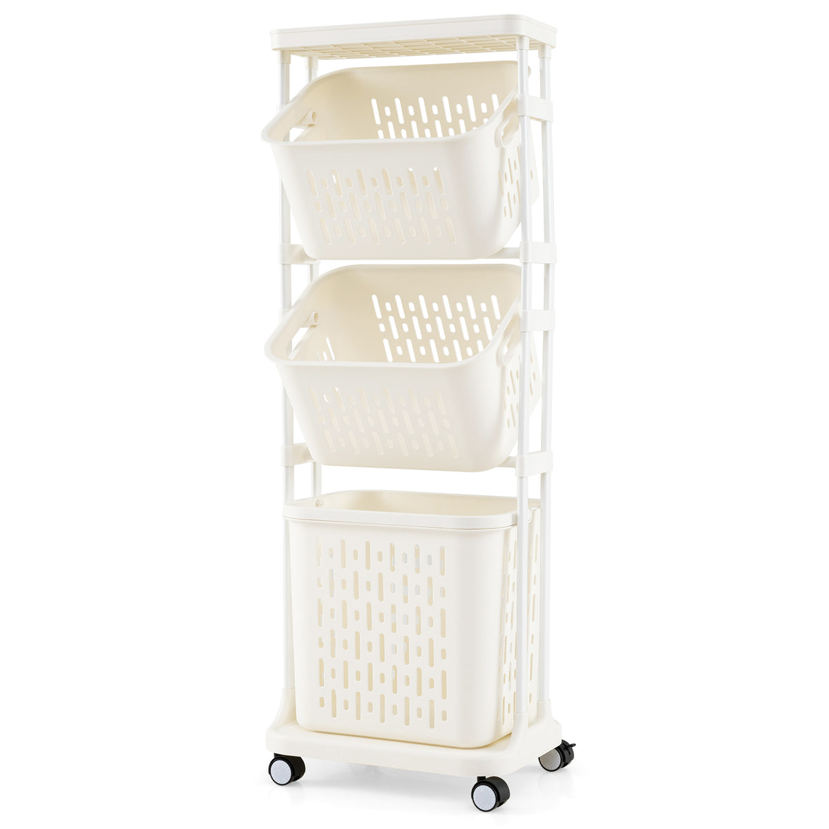 3-Tier Laundry Hamper Cart with 4 Rolling Wheels-White — Shopsta UK