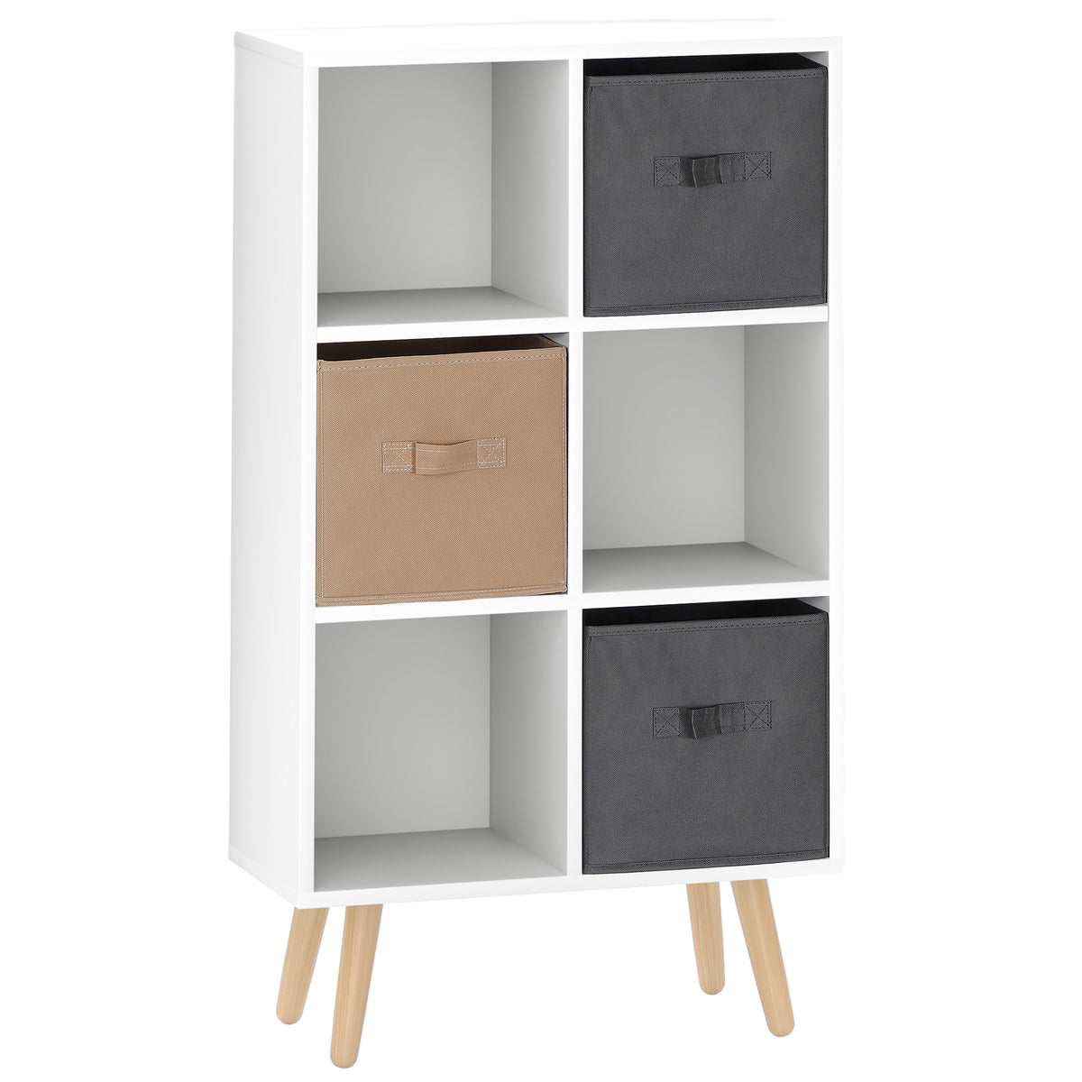 HOMCOM Freestanding 6 Cube Unit Cabinet Unit w/ 3 Fabric Drawers Handl ...