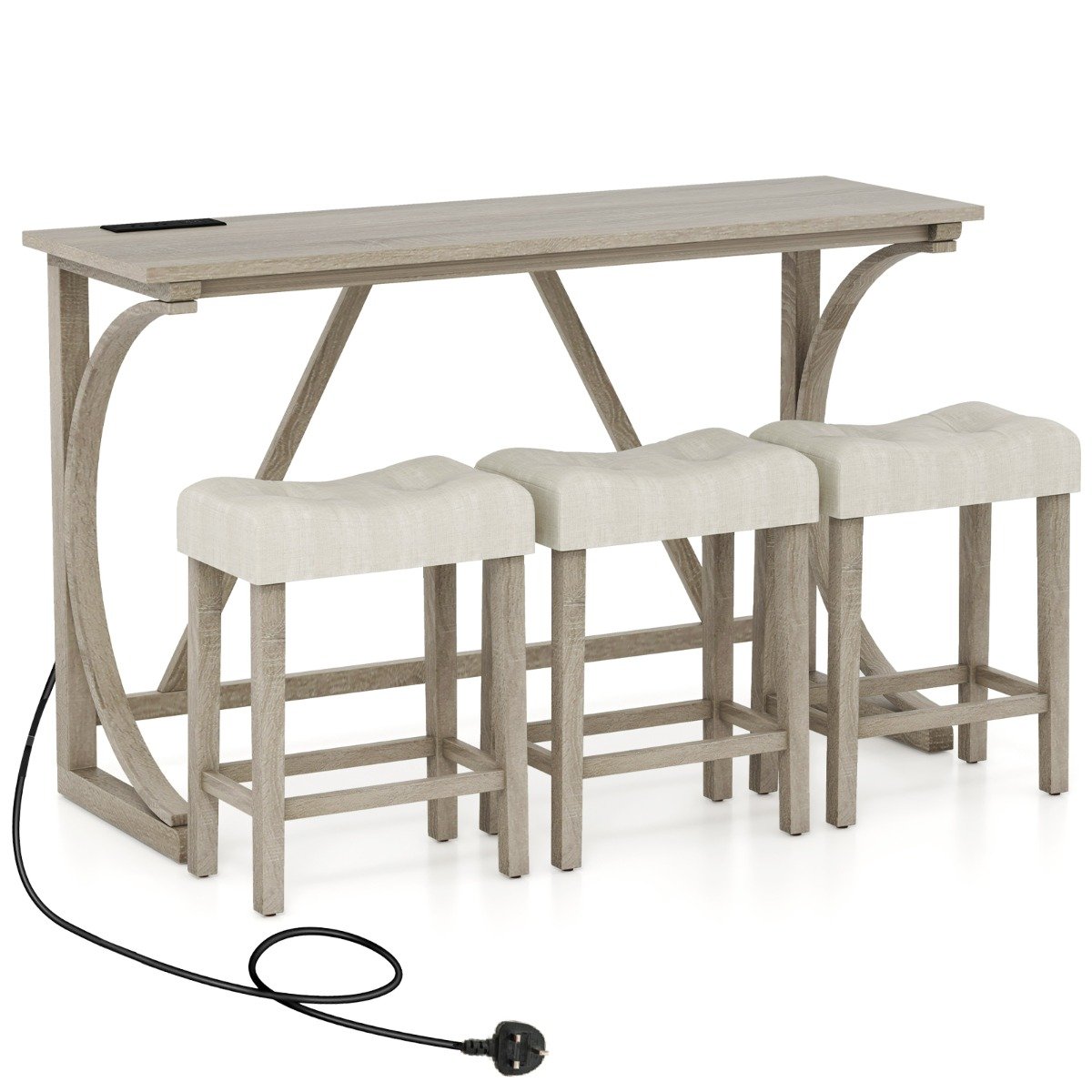 4-Piece Height Bistro Table and Saddle Seat Stools with Power Outlet ...