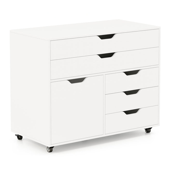 5-Drawer Chest with Door Mobile Chest of Drawers with 5 Casters ...