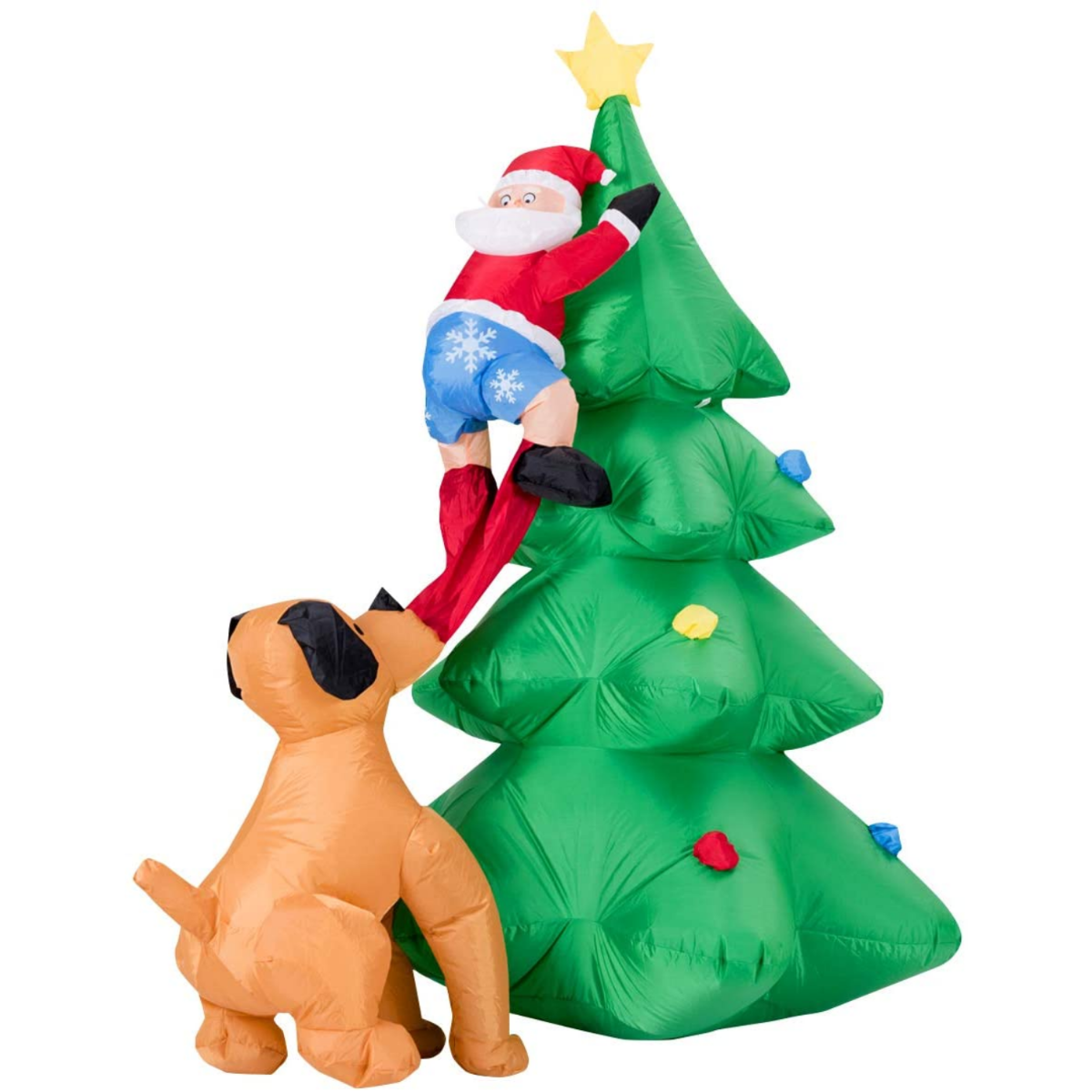 1.8m Inflatable Dog Chasing Santa to a Christmas Tree with LED Lights ...