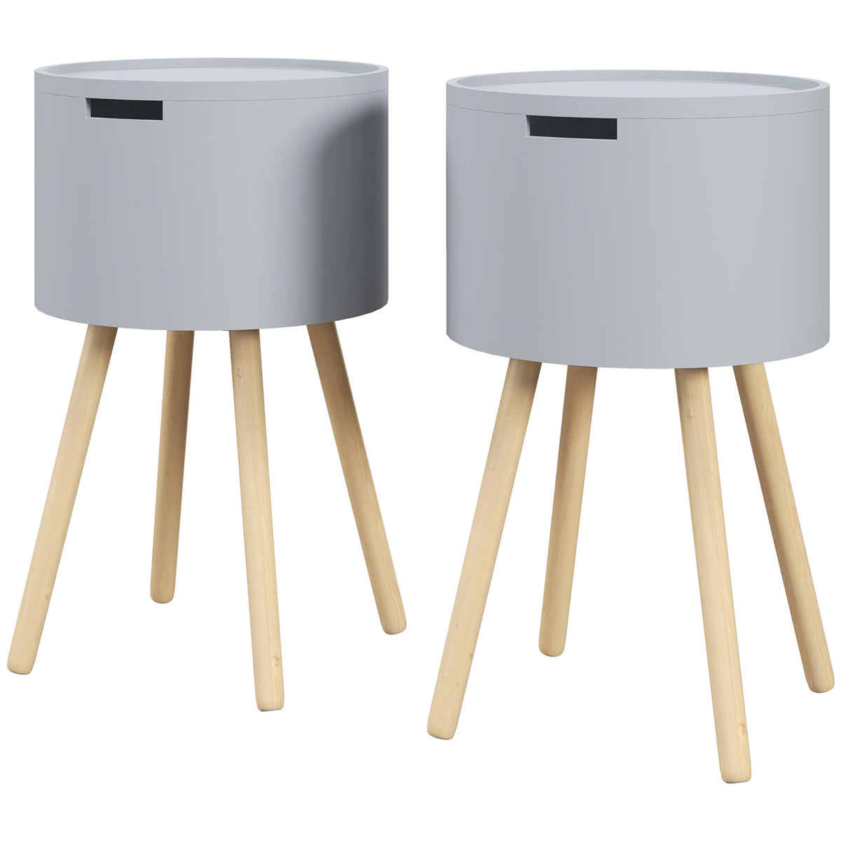 Grey Round Side Table Set with Storage - Modern End Tables — Shopsta UK