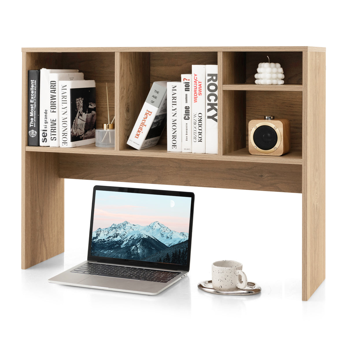 Computer Desktop Bookcase with 4 Cubbies and Open Back Compartment ...