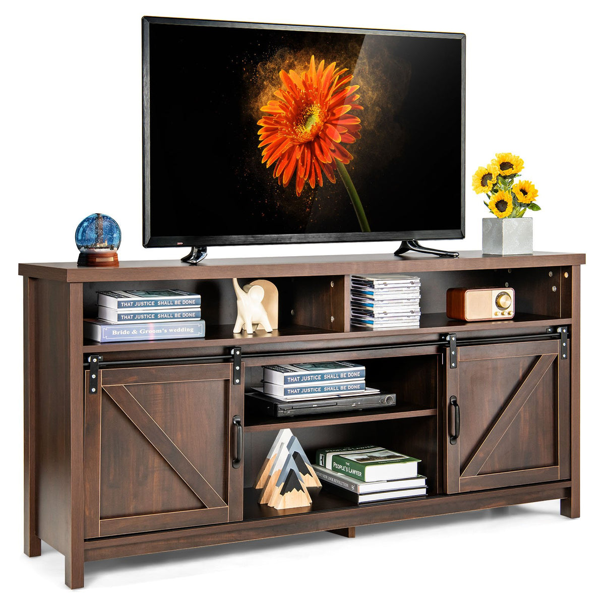 Sliding Barn Door Farmhouse Flat Screen Console for 65 Inch TVs ...