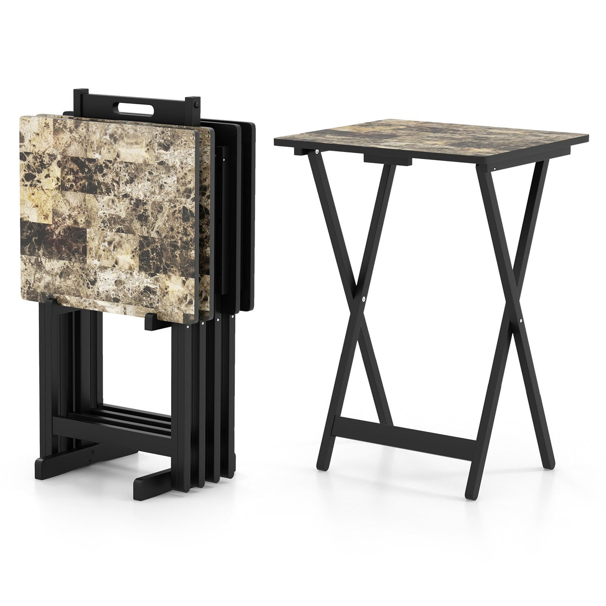 4 Pieces Folding TV Dinner Rectangular Snack Table with Storage Rack ...