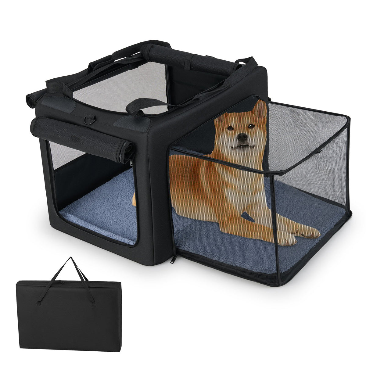 Foldable Dog Crate with Openings and Window Mesh Inner Basket- — Shopsta UK