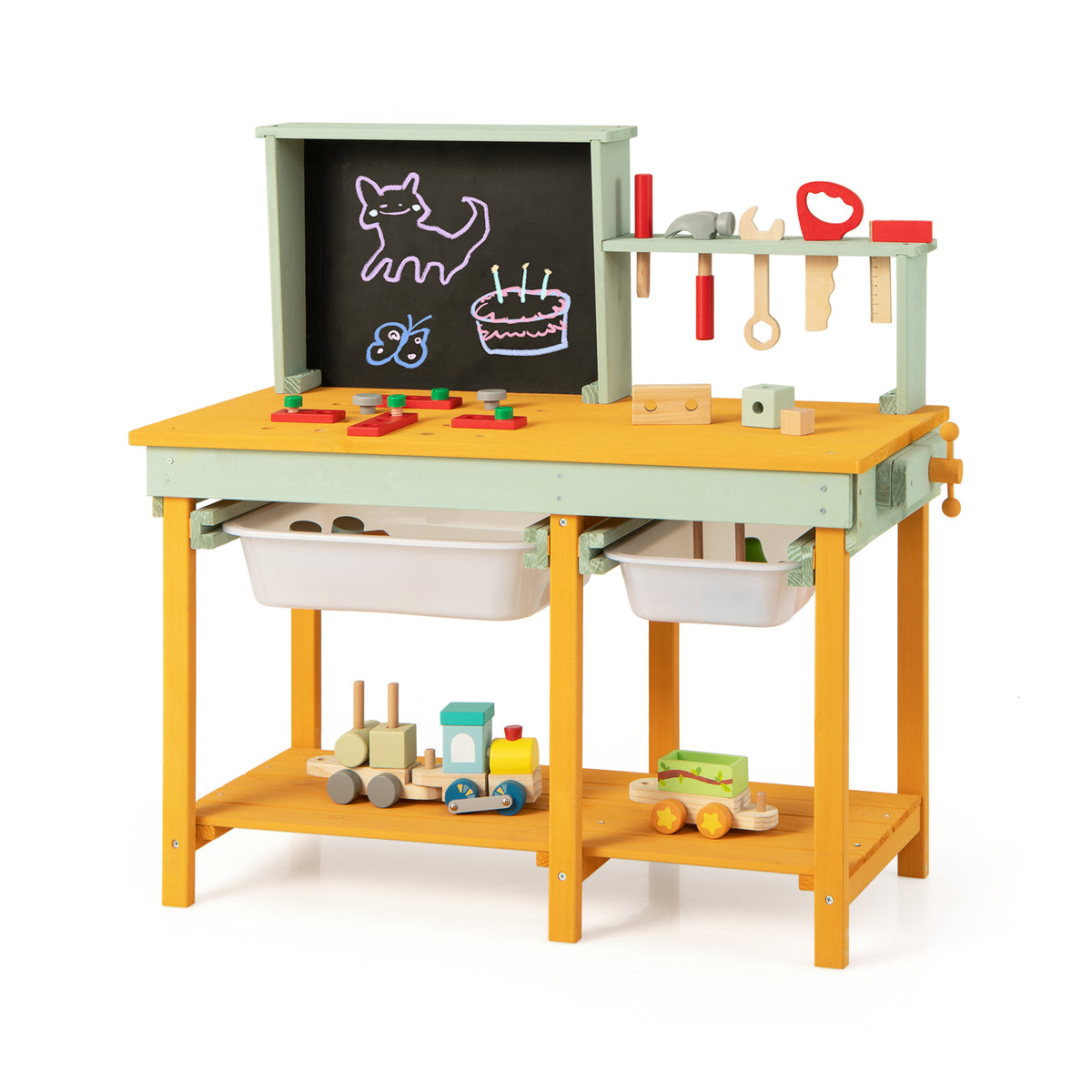 Kids Wooden Workbench Playset with Blackboard for Skill & Creativity ...