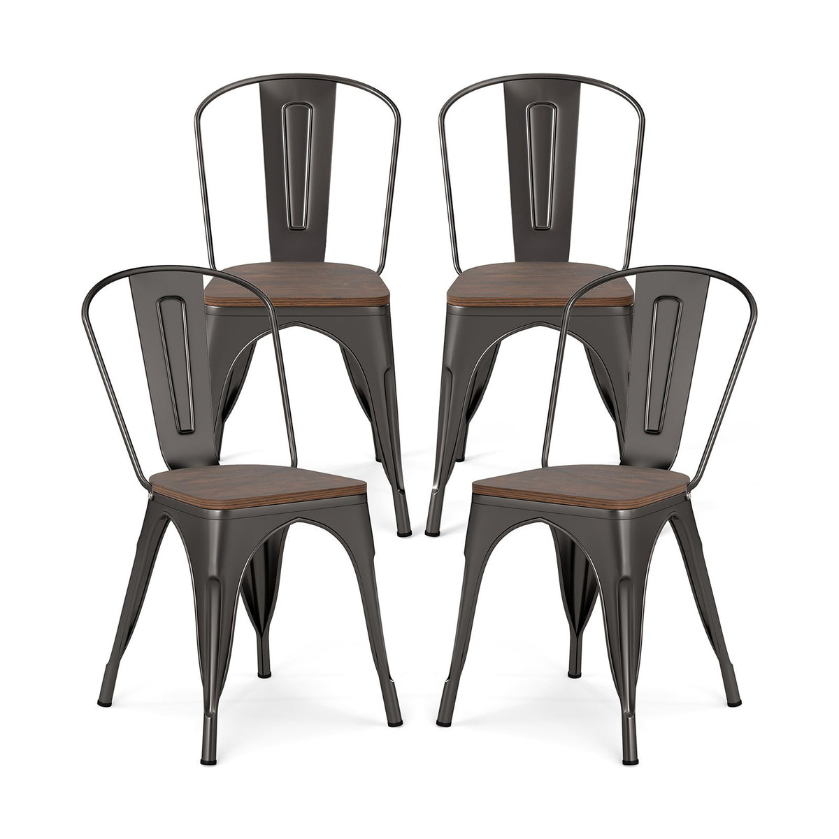 Metal Dining Chairs Set of 4 Stackable Kitchen Side Chairs- — Shopsta UK
