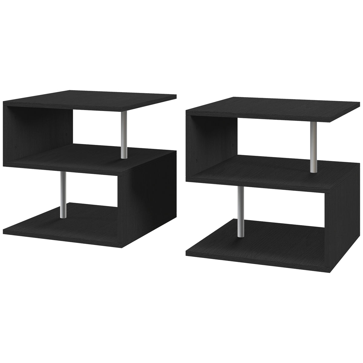 Modern S-Shaped Wooden Table Set with Storage Shelves - Natural Finish ...