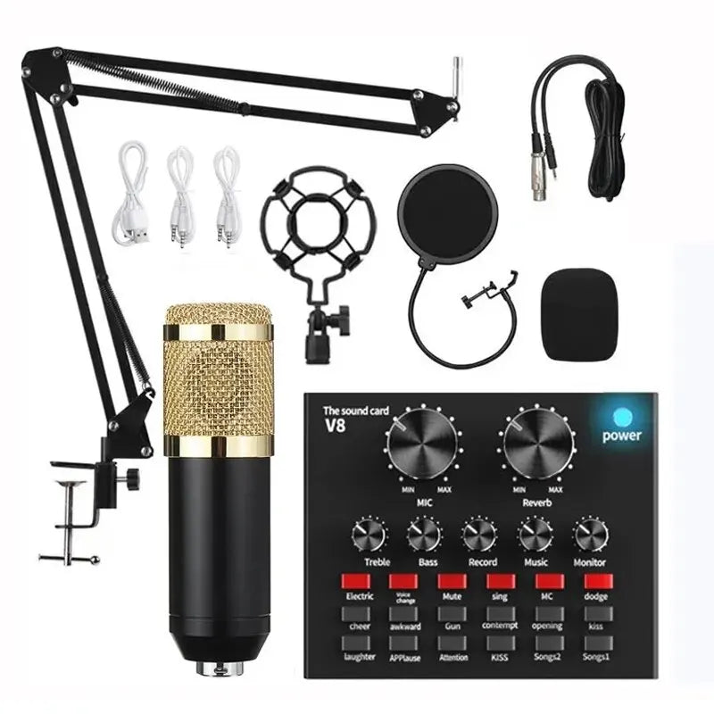 BM800 V8 Studio Condenser Microphone & Sound Card Set for Podcasts & Karaoke — Shopsta UK