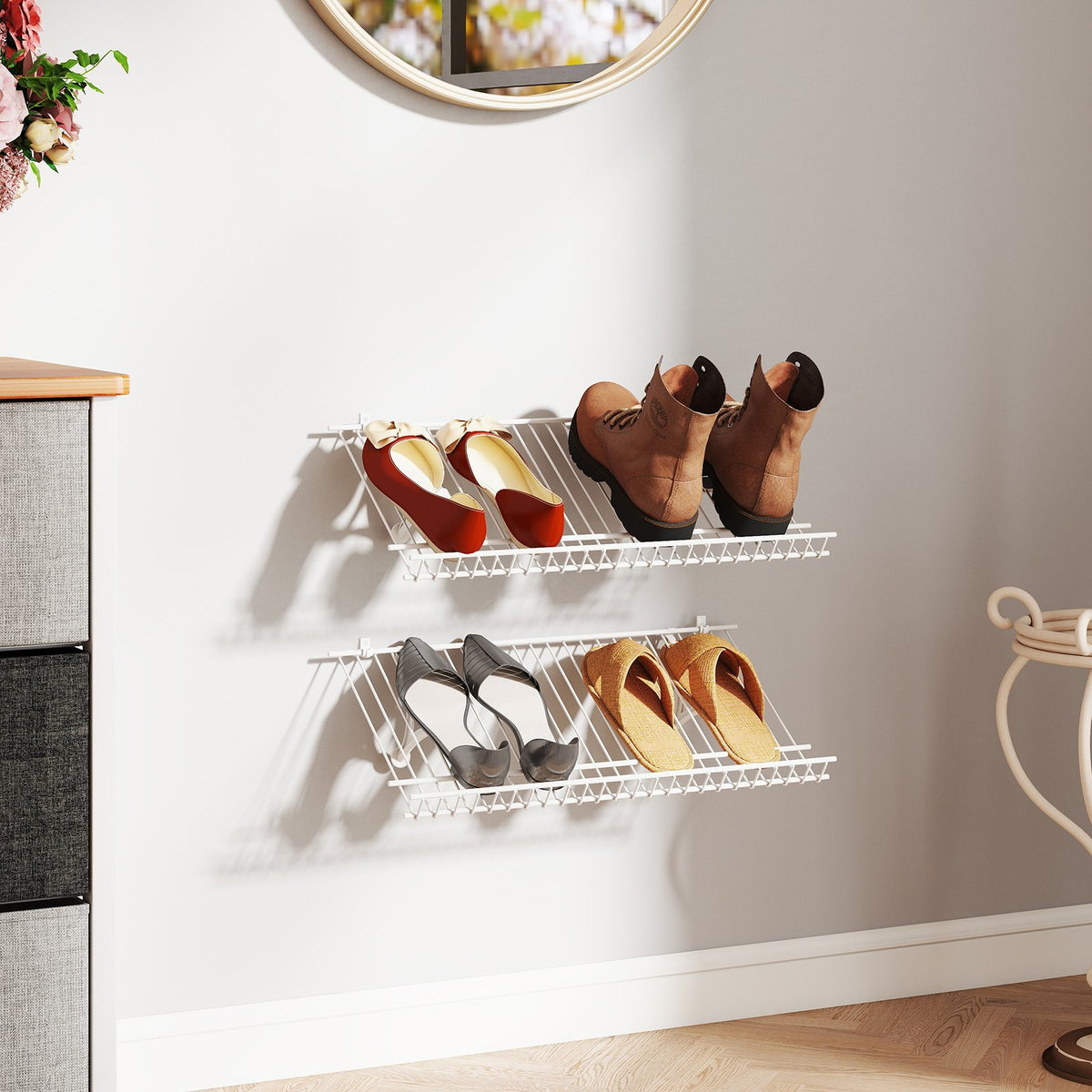 24" Closet Shelves Wall Mounted Metal Wire Shoe Racks Set of 2 — Shopsta UK