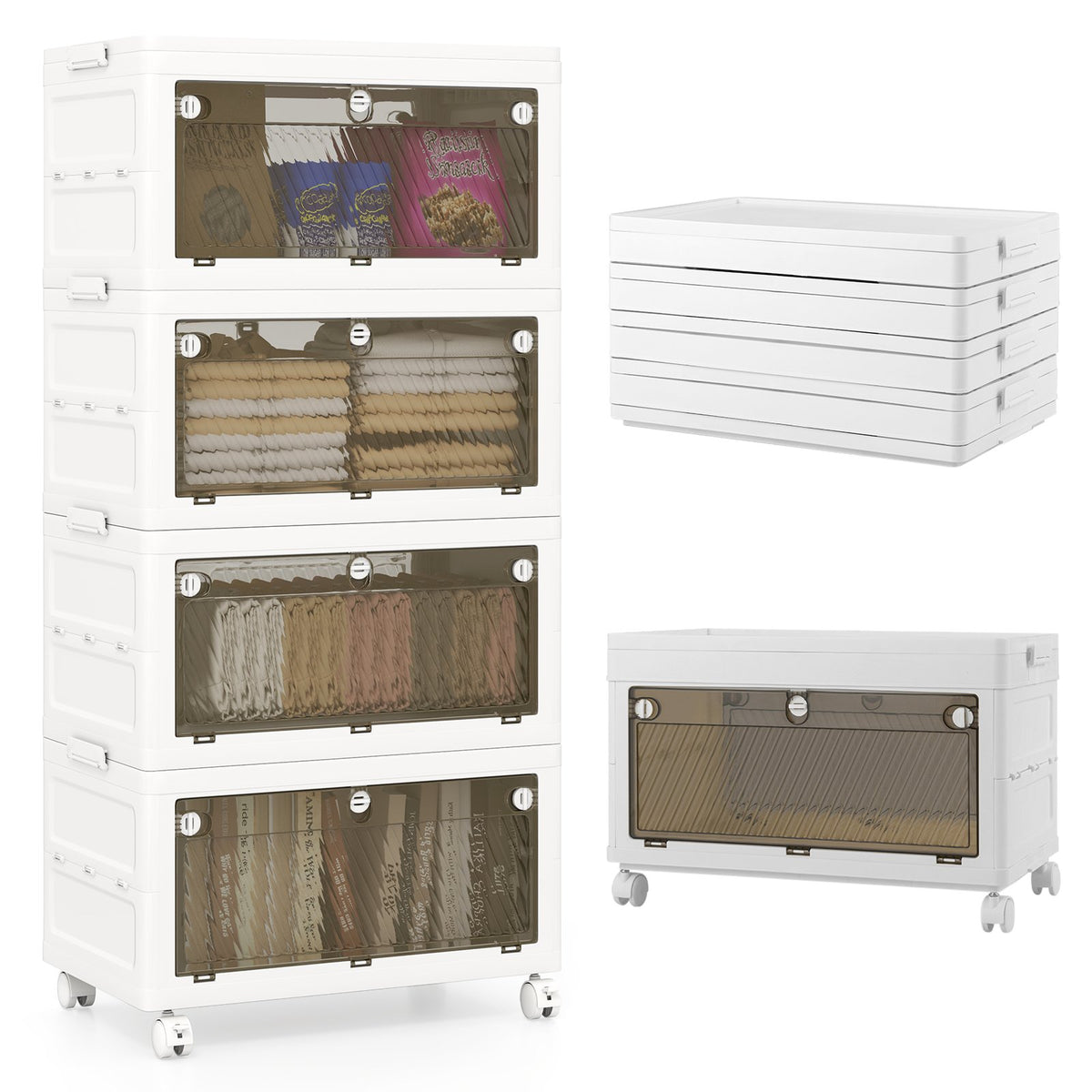 3-Tier/4-Tier Stackable Storage Bins with 3-Way-to-Open Drawers and Wh ...