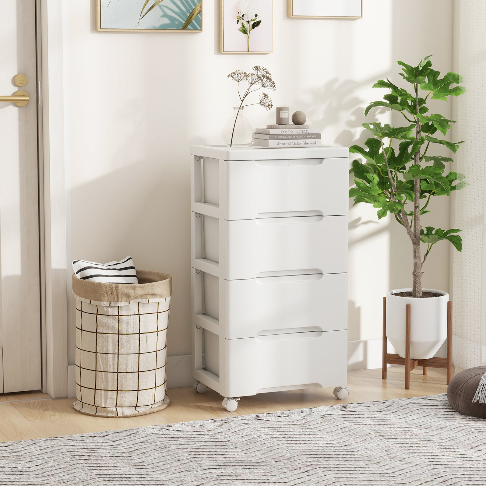 Vertical Rolling Storage Cabinet with Universal Wheels and Lockable Wh ...