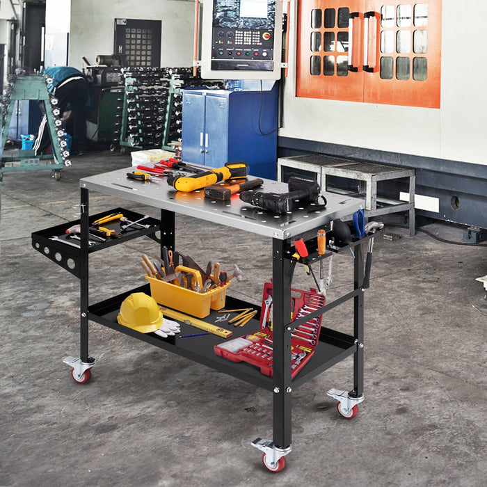 Welding Table Workbench on Wheels with Tool Rack and Tray- — Shopsta UK