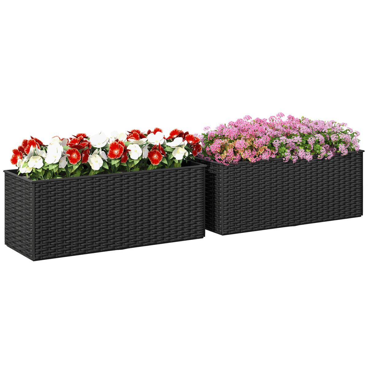 Outsunny Set of Two Rattan-Effect Planters - Black — Shopsta UK
