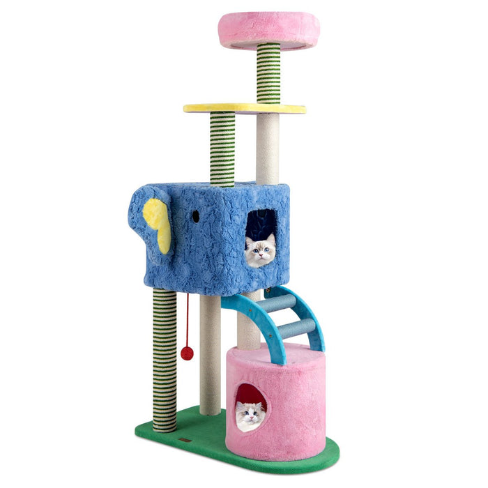 Elephant Themed Cat Tree for Cats with Condos and Padded Perch-Colourf ...
