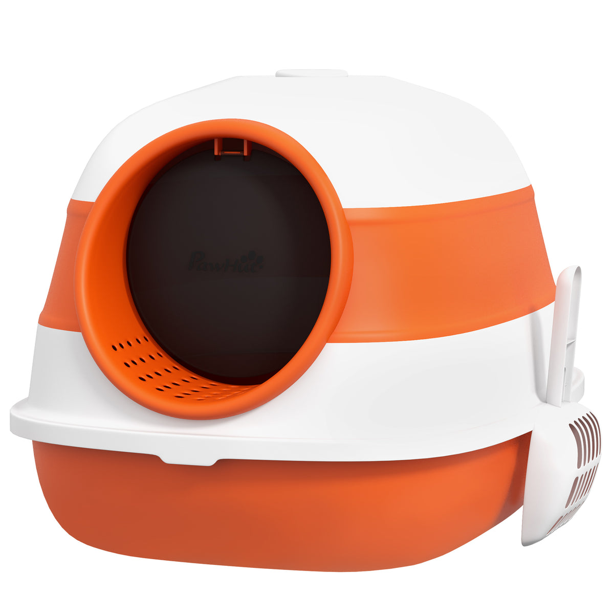 Foldable Orange Cat Litter Box with Lid & Scoop for Odor Control ...