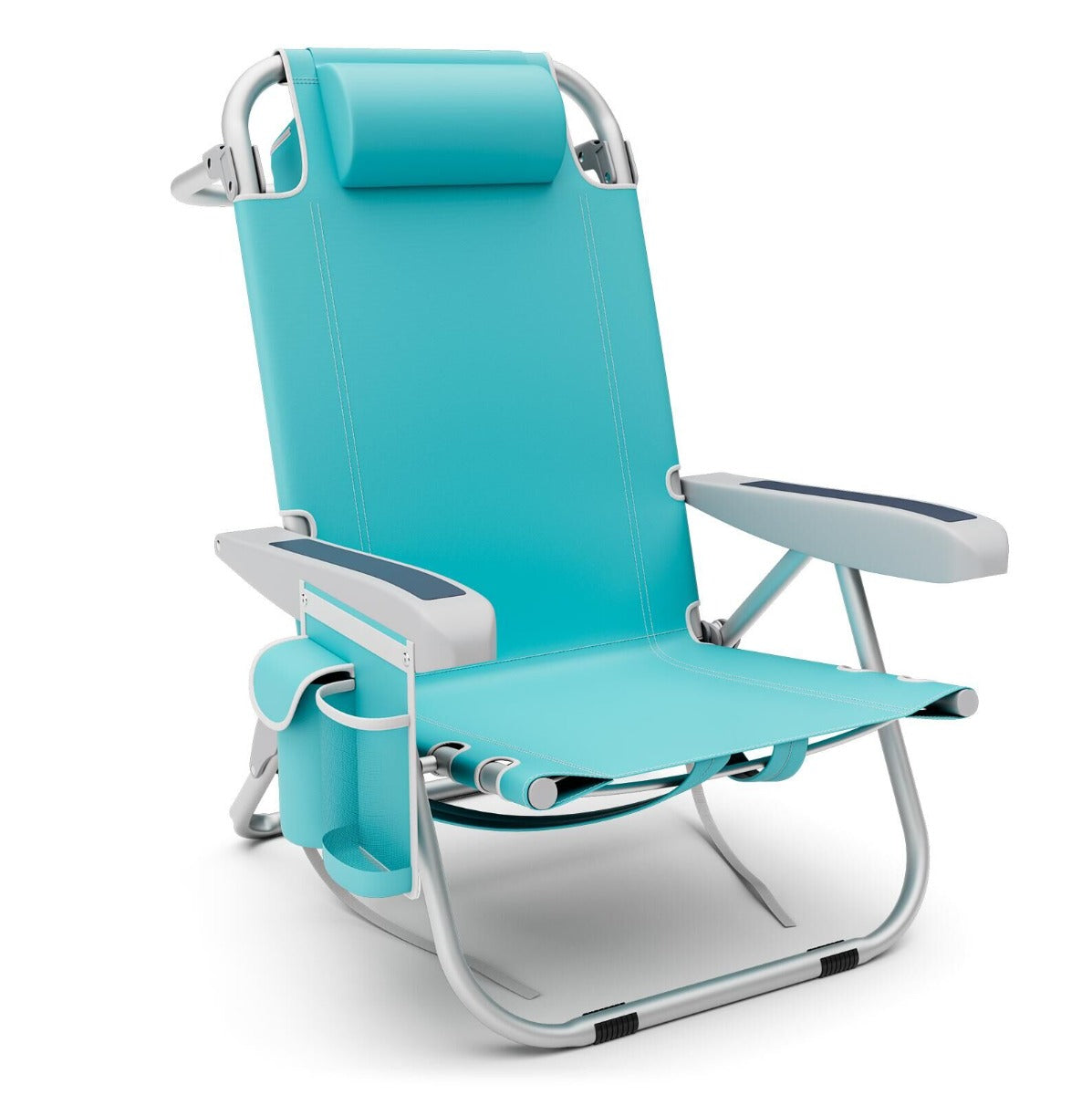 Folding Lay Flat Beach Chair with 5-Position Backrest-Blue — Shopsta UK