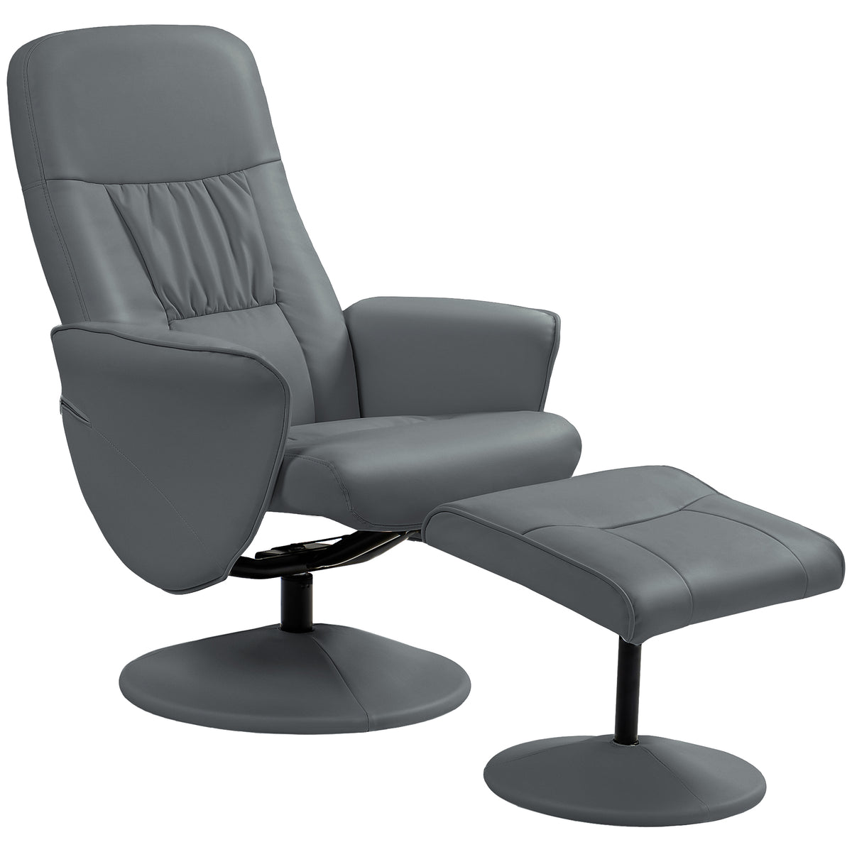 Grey Swivel Recliner Chair & Ottoman Set - PU Leather High Back ...