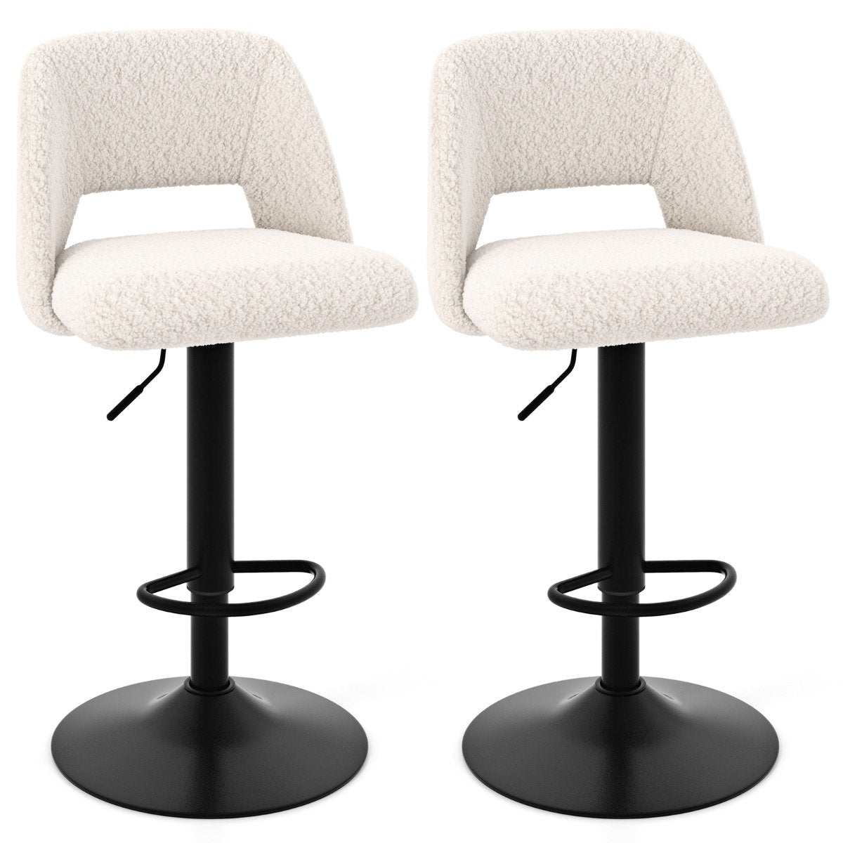 Set of 2 Adjustable Swivel Bar Stools with Backrests Footrests-White ...