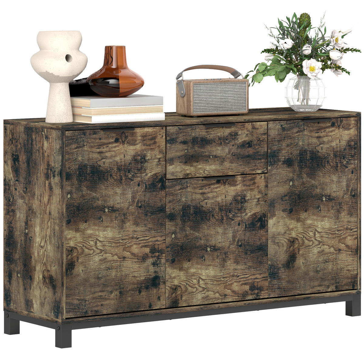 HOMCOM Sideboard, Industrial Storage Cabinet with Doors, Drawer, Cupbo ...