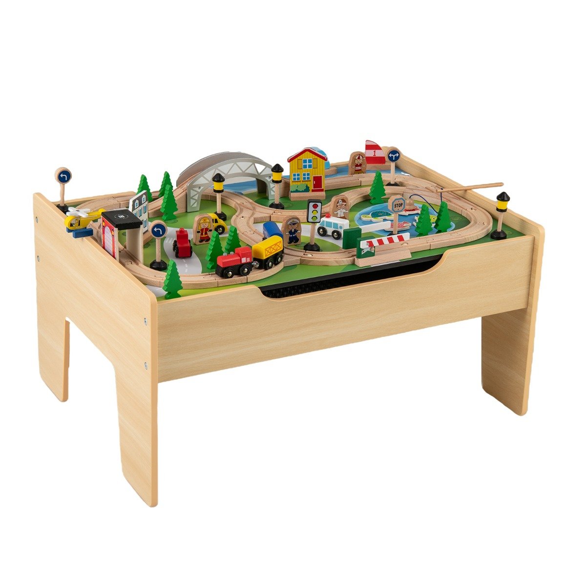 Wooden Train Table 78 Pieces Kids Activity Railway Playset — Shopsta UK