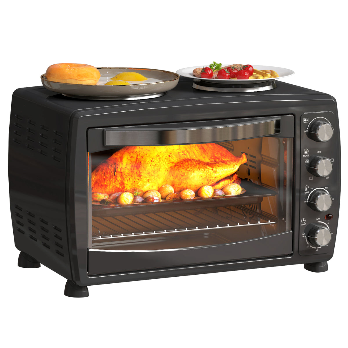 HOMCOM 36L Small Oven with 2 Hot Plates, Countertop Toaster Oven, Gril ...