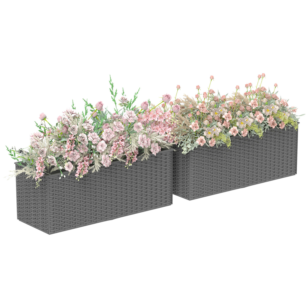 Outsunny Set of Two Rattan-Effect Planters - Grey — Shopsta UK