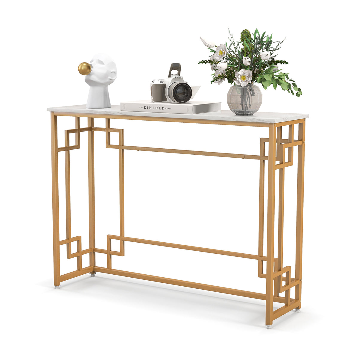 Narrow White & Gold Console Table 110cm for Small Entryways — Shopsta UK