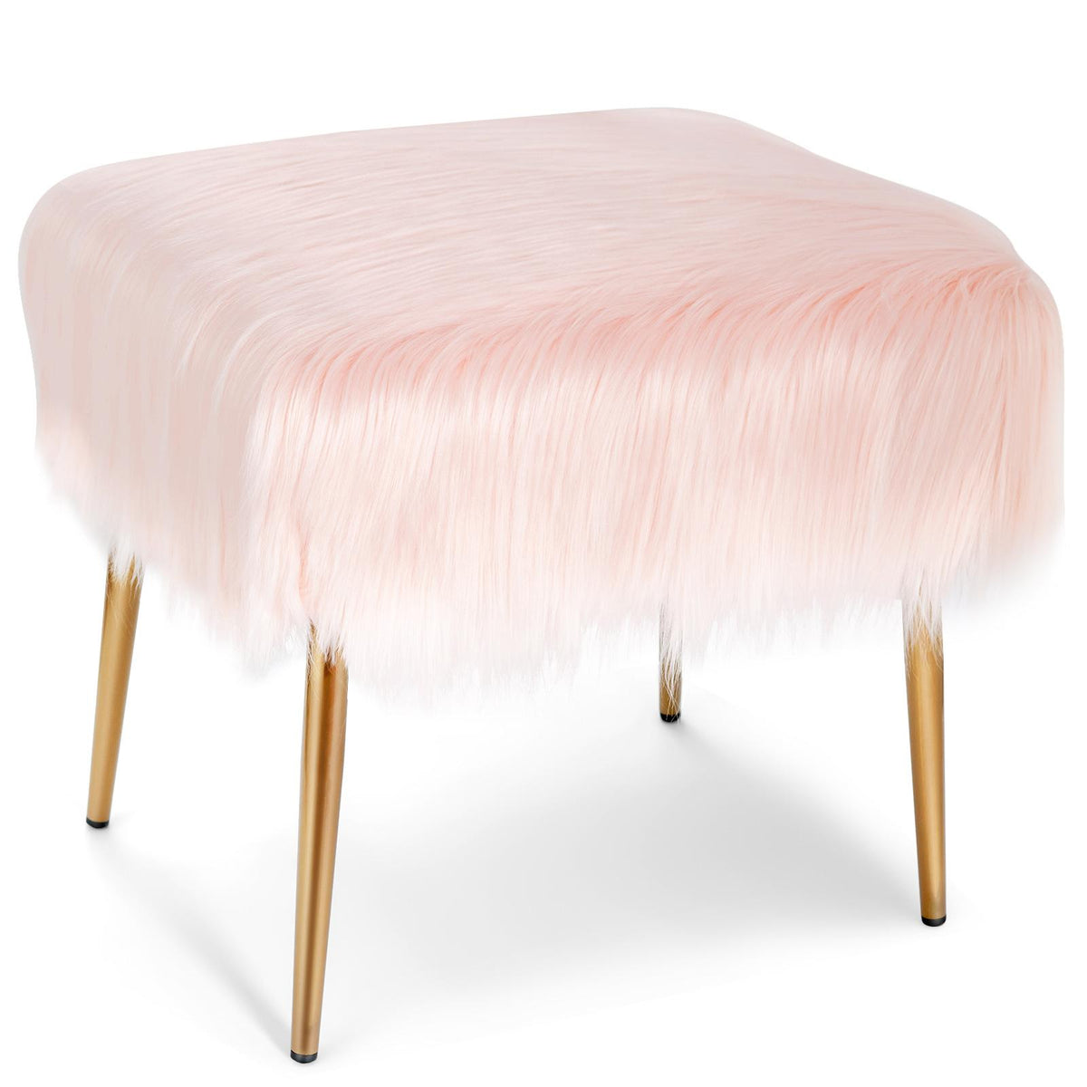 Pink Furry Footstool - Chic Gold-Legged Home Accent Piece — Shopsta UK