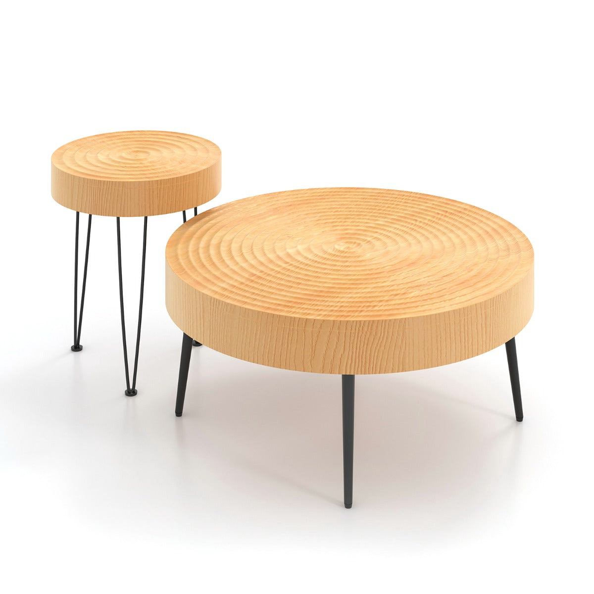 Rustic Solid Wood Round Coffee Tables Set of 2 - Farmhouse Style Decor ...