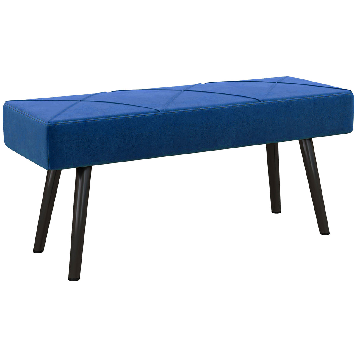 Blue Bedroom Bench with Steel X-Base - Elegant End-of-Bed Seating ...