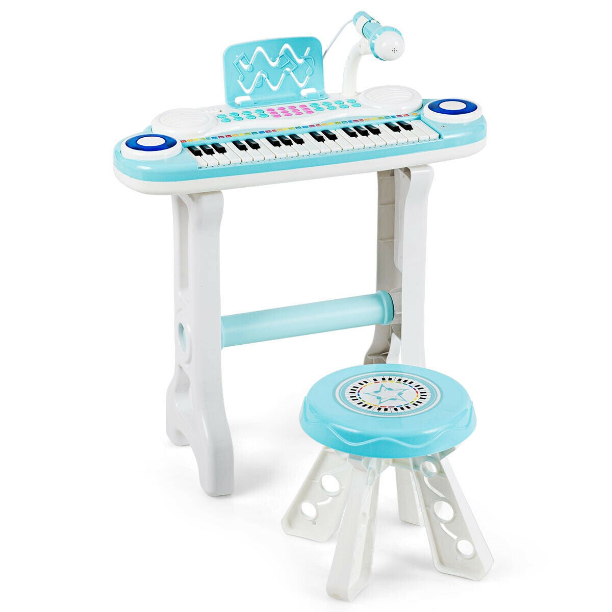 Blue 37-Key Kids Electronic Keyboard with Stool & Mic - Musical Toy ...