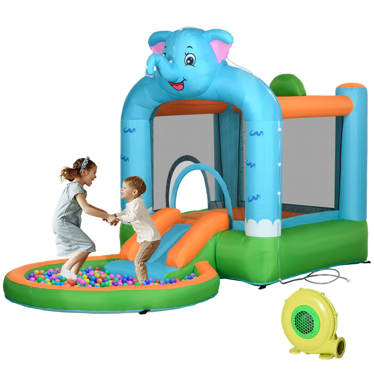 Elephant Inflatable Water Park with Slide - Multicolor Castle for Ages ...