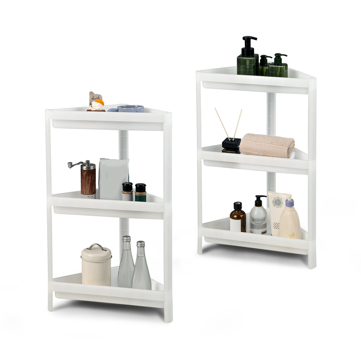 White 3-Tier Corner Storage Racks 2-Pack with Drainage Holes — Shopsta UK