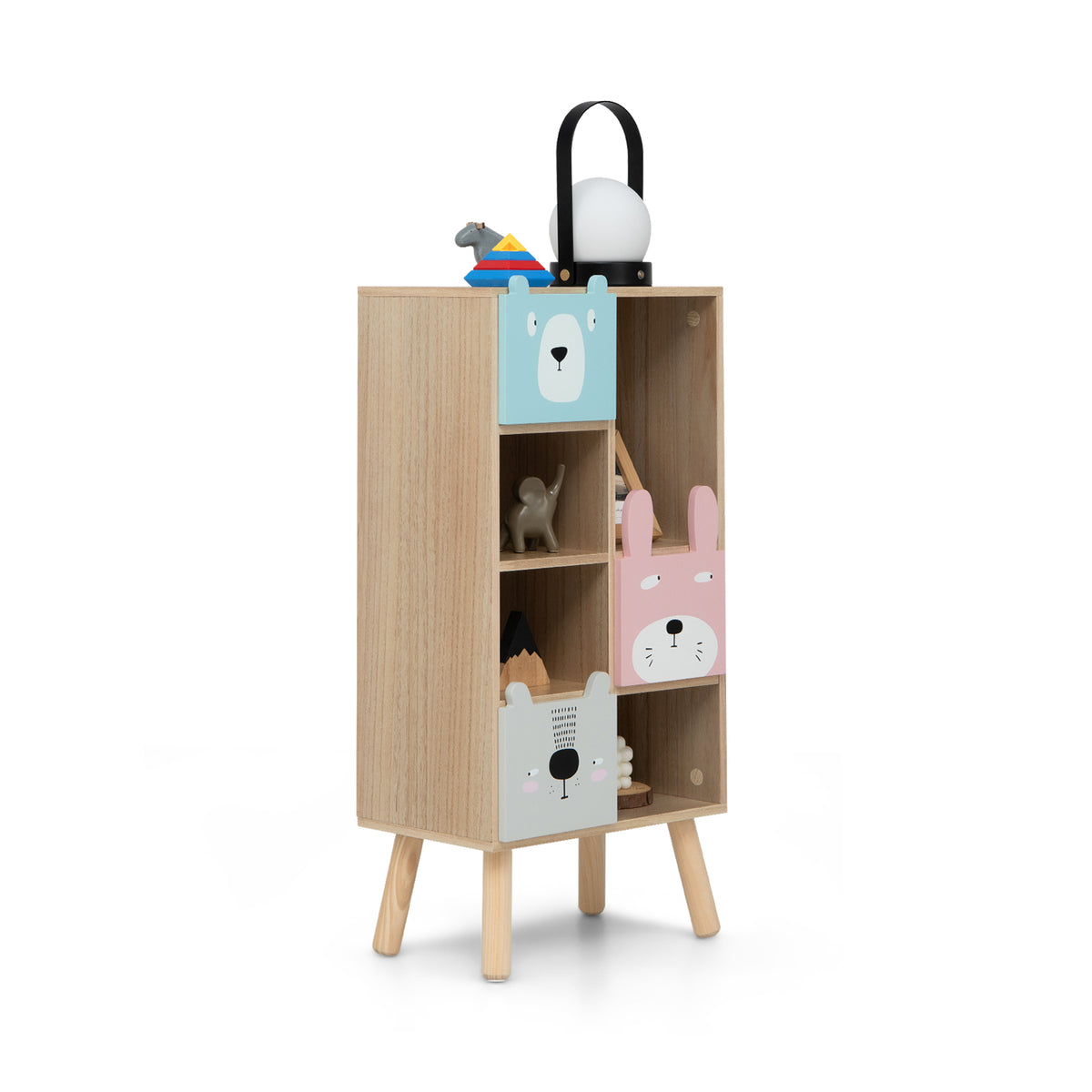 Natural Wooden Toy Storage Organizer with 3 Drawers & 4 Shelves ...