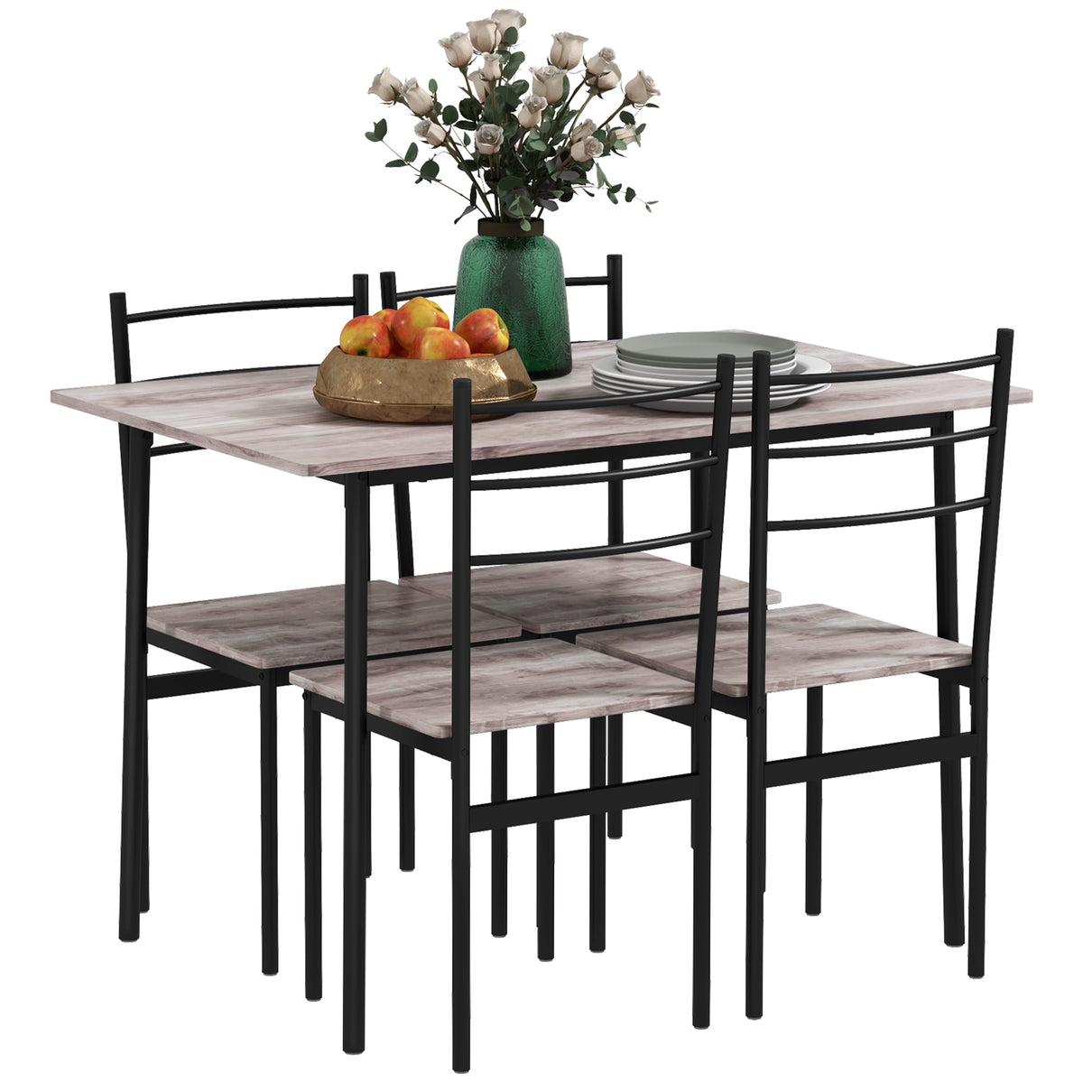 Compact 5-Piece Dining Set with Steel Frame for Small Spaces — Shopsta UK
