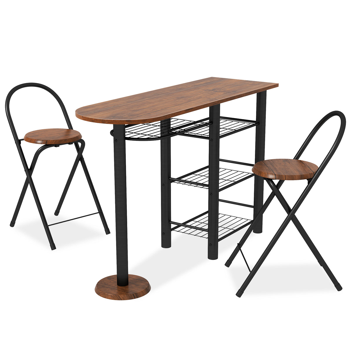 Compact 3-Piece Dining Set with Storage - Coffee Finish — Shopsta UK