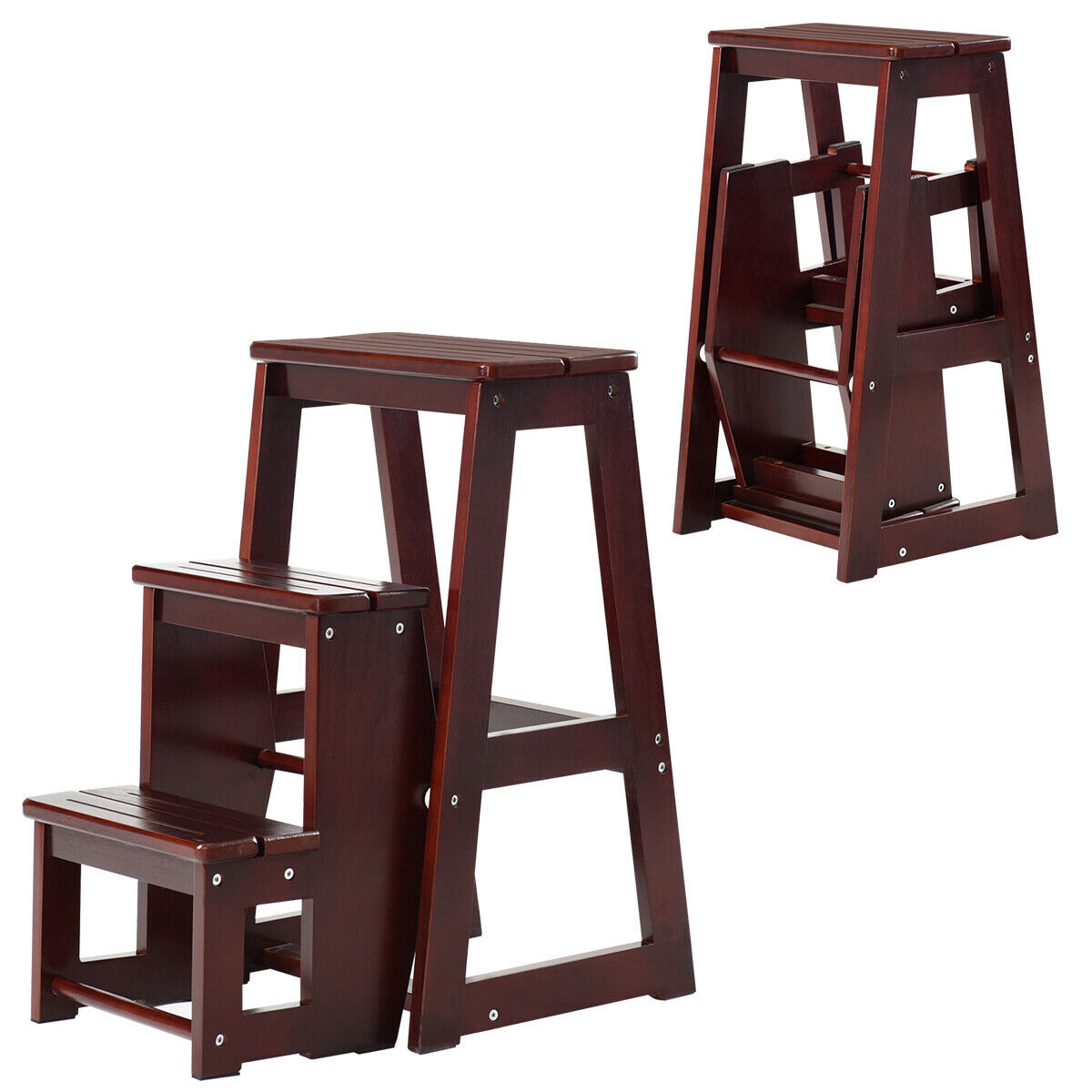 3-Tier Wooden Step Stool Shelf in Coffee Finish - Home Storage Solution ...