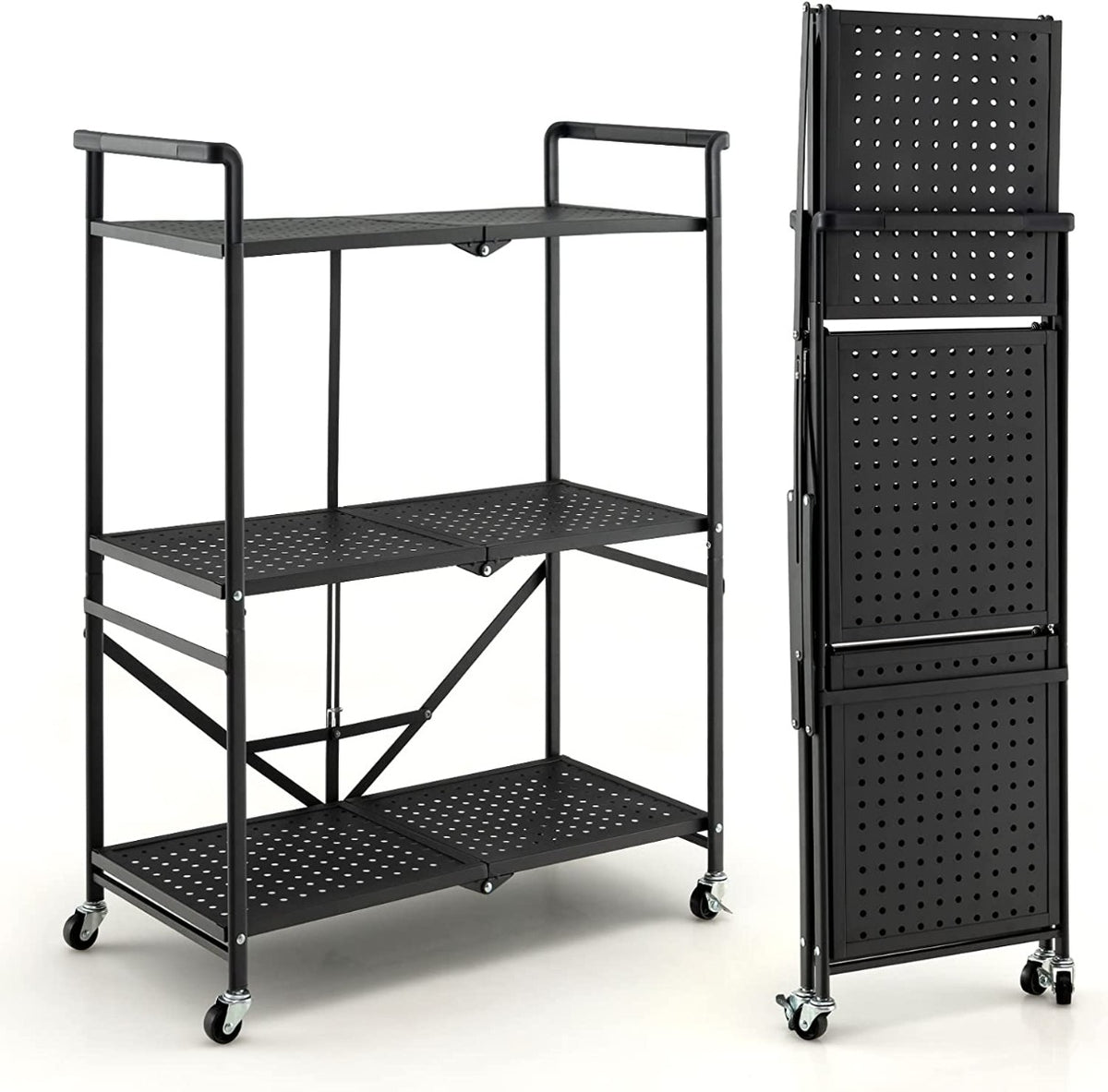 3-Tier Heavy Duty Steel Rack with Lockable Wheels - Mobile Storage Unit ...