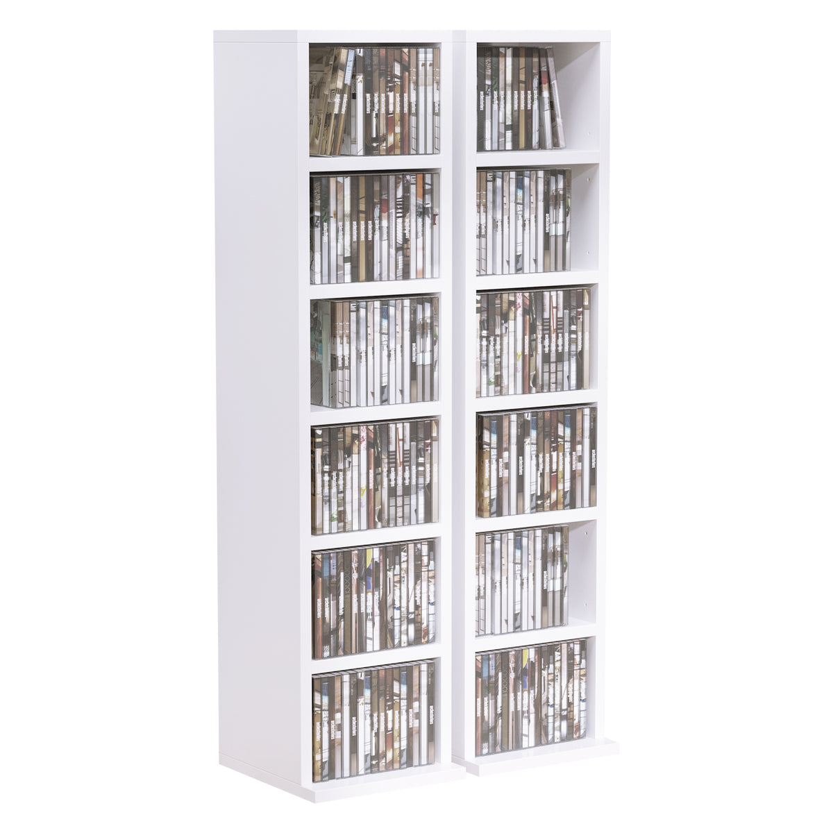 White CD/DVD Storage Towers - Set of 2 Adjustable Media Shelves ...