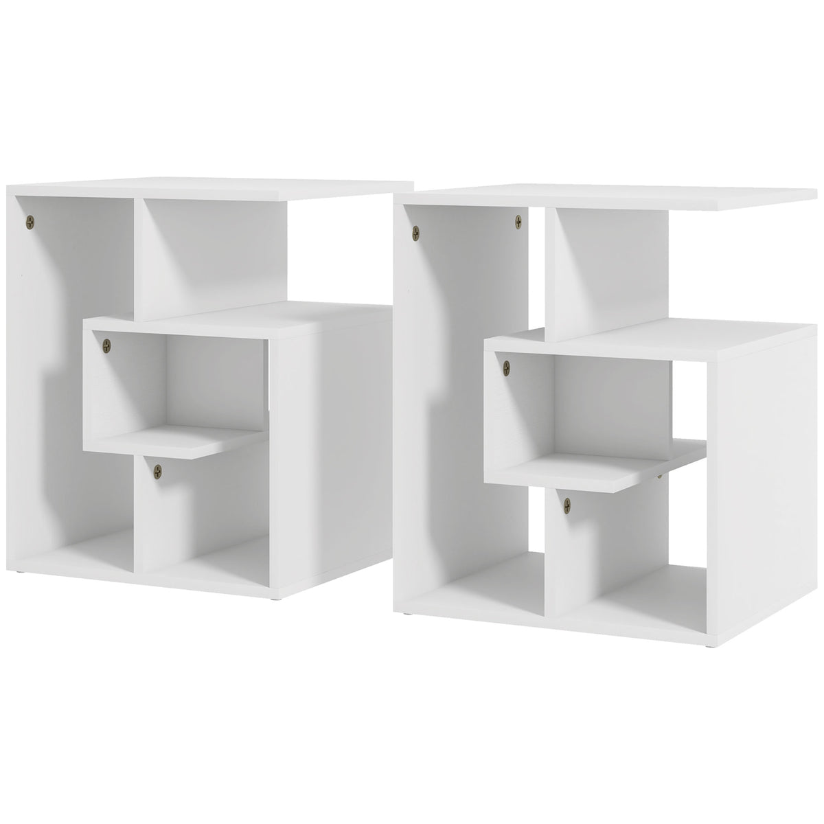 White 3-Tier Side Tables Set of 2 - Living Room End Table Storage ...