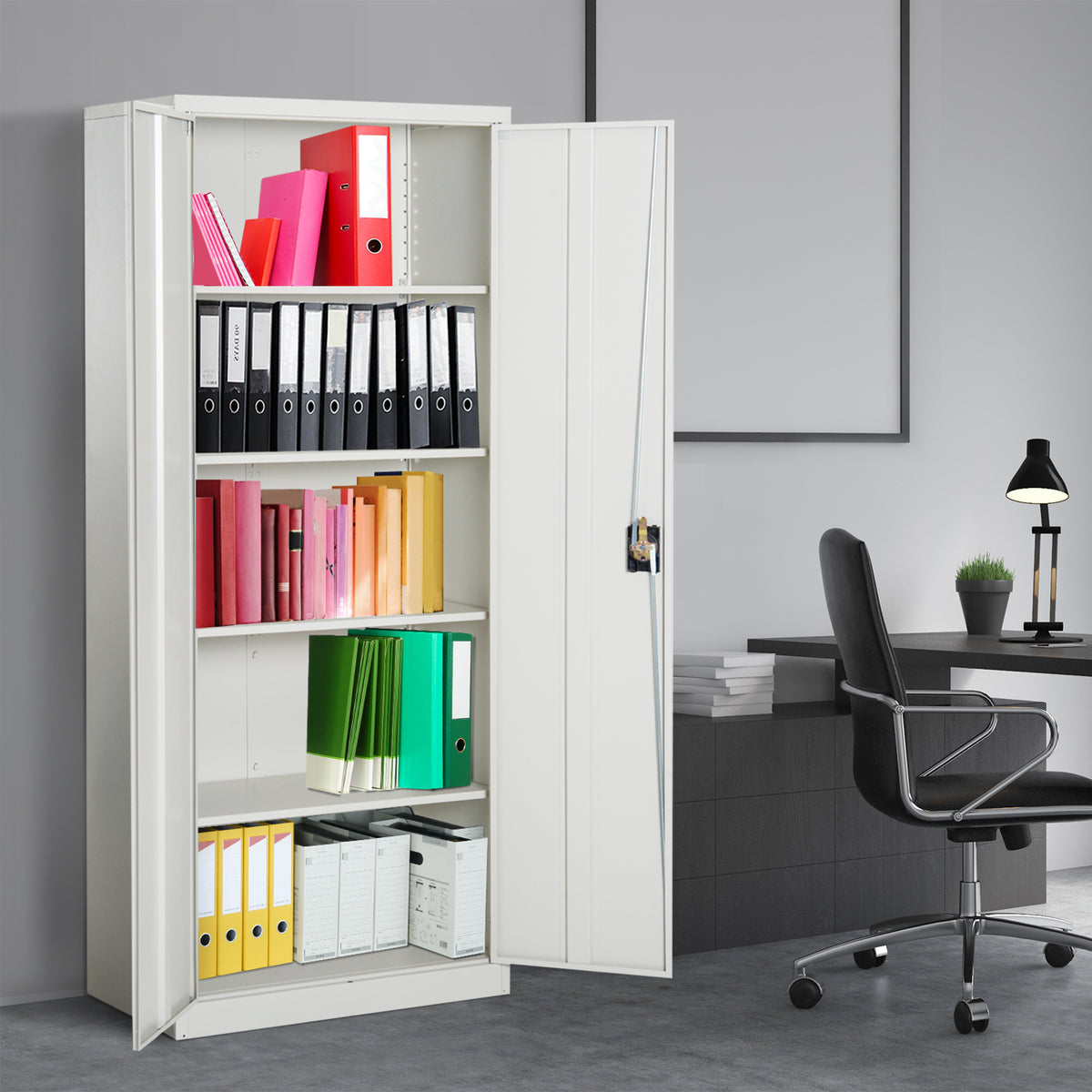 Lockable Steel Cabinet - Tall Office Storage with Adjustable Shelves ...