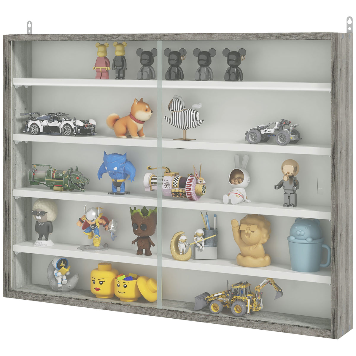 Grey 5-Tier Glass-Door Display Cabinet 60x80cm for Home Office Decor ...