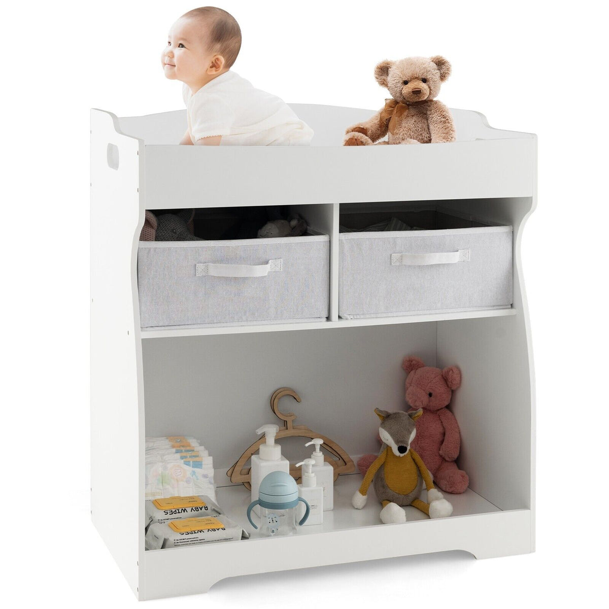 White Baby Changing Table with Drawers - Waterproof Diaper Station ...